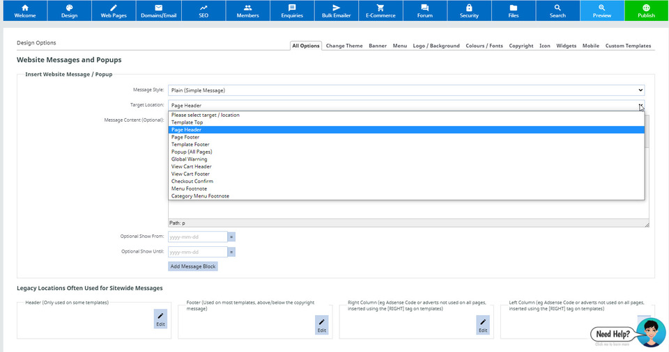 Site Wide Message - Design Templates - The Basics - Content Management ...